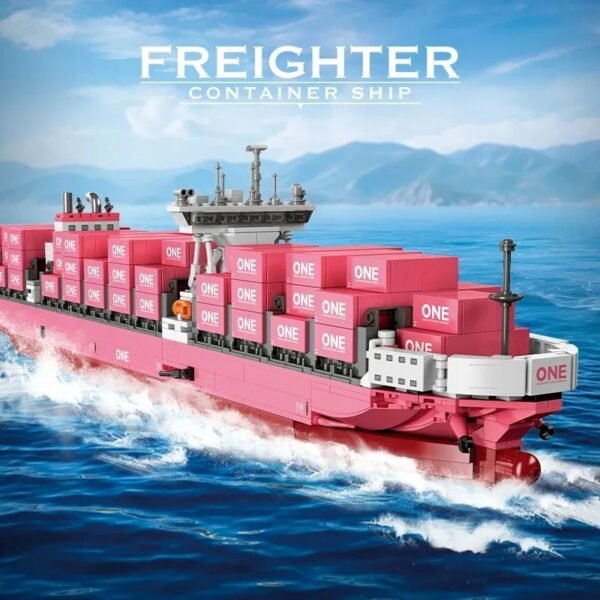 Pink ONE Container Ship MOC – 1446 Pieces Creative Modular Freighter ...